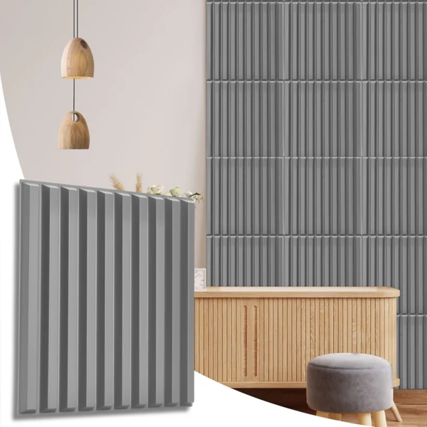 Decorative 3D Wall Panels Sheets– Fluted Line Design, Matte Grey - Wall ...