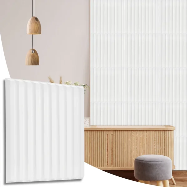 Decorative 3D Wall Panels Sheets Fluted Line Design Matte White ...